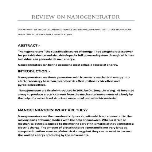 Review on nanogenerator | PDF