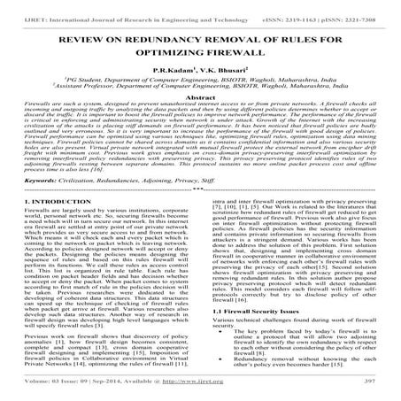 Review On Redundancy Removal Of Rules For Optimizing Firewall Pdf