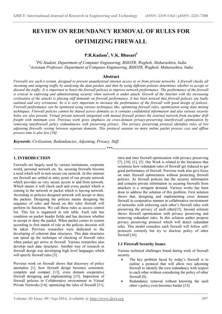 Review On Redundancy Removal Of Rules For Optimizing Firewall Pdf