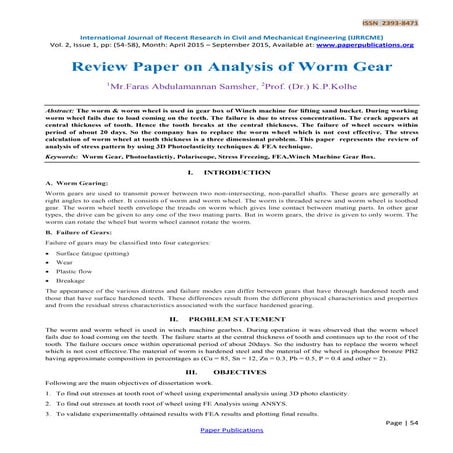 Review Paper on Analysis of Worm Gear | PDF | Physics | Science
