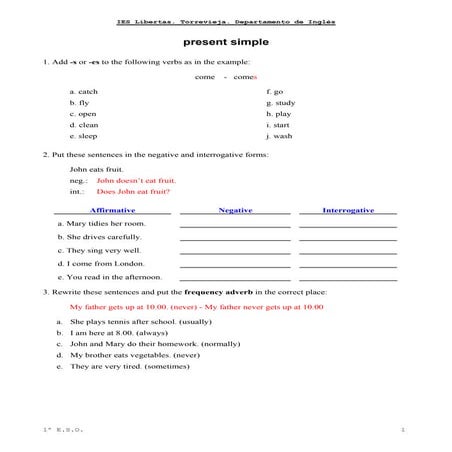 Review present simple and frequency adverbs | PDF