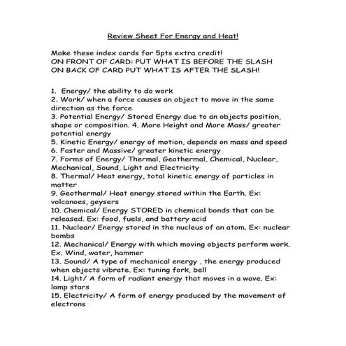 Review sheet for energy and heat | DOCX