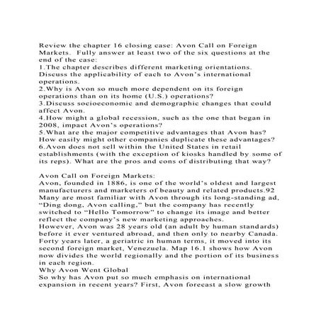 Review the chapter 16 closing case Avon Call on Foreign Markets. .docx