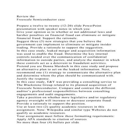 Review the Freescale Semiconductor casePrepare a twelve to twe.docx ...