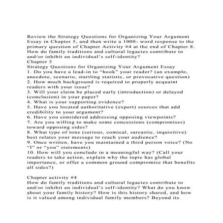 Review the Strategy Questions for Organizing Your Argument Essay.docx