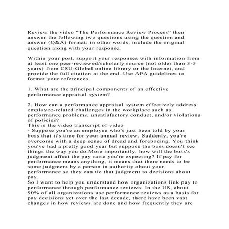 Review the video The Performance Review Process” then answer the .docx