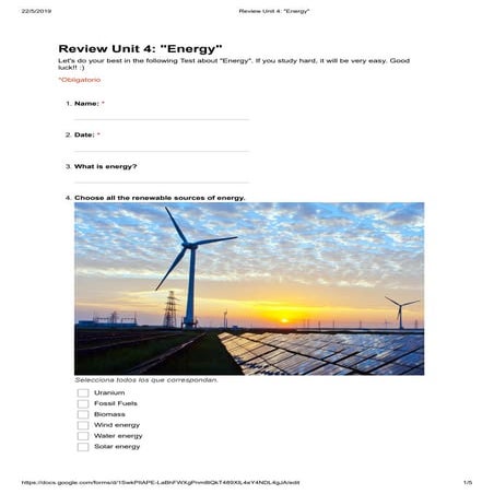 Review unit 4: Energy | PDF