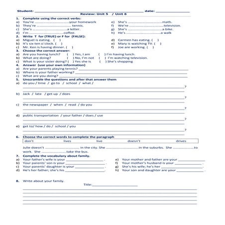 Review unit 5 e 6 | DOC