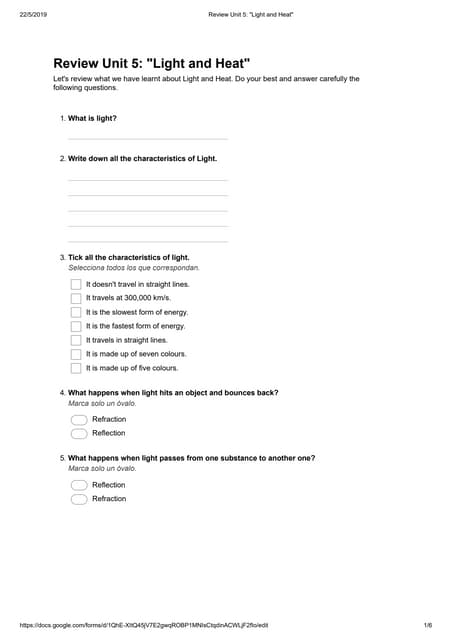 Science p5 exercise LIGHT | DOCX | Physics | Science