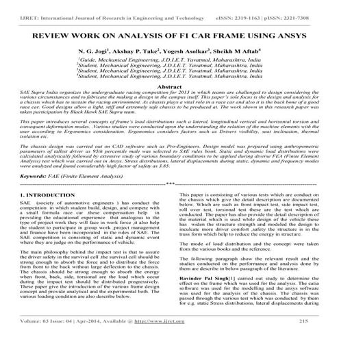Review work on analysis of f1 car frame using ansys | PDF