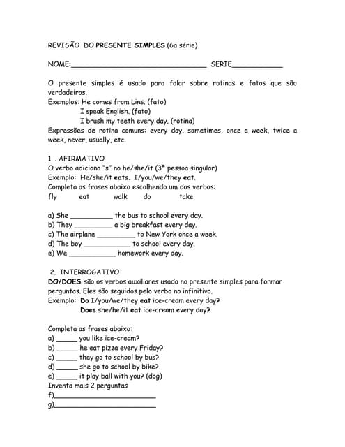 Atividade simple present | PDF