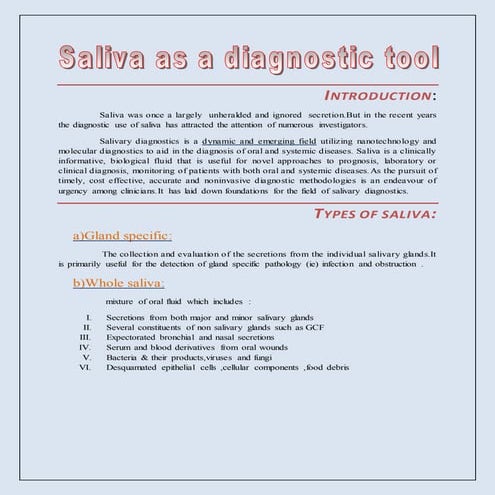Revised saliva as a diagnostic tool | DOCX
