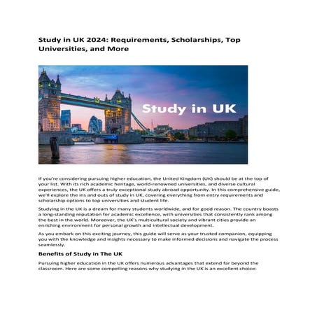 Revised-Study in UK 2024 Requirements, Scholarships, Top Universities ...