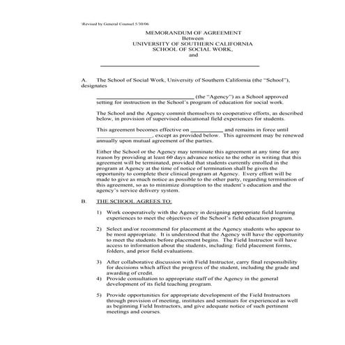 Revised By General Counsel Memorandum Of Agreement Between University ...