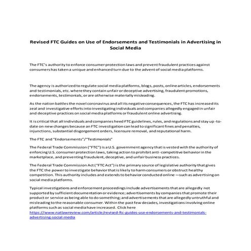 Revised ftc guides on use of endorsements and testimonials in ...