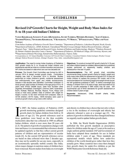 IAP Growth Monitoring Guidelines for Children from Birth to 18 Years | PDF