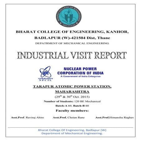 TAPS Industrial Visit Report 2015 BCOE by Raviraj Ahire | PDF