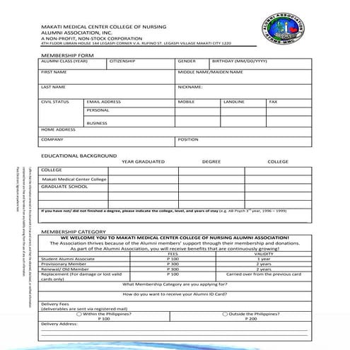 MMCCN Alumni Membership Form | PDF