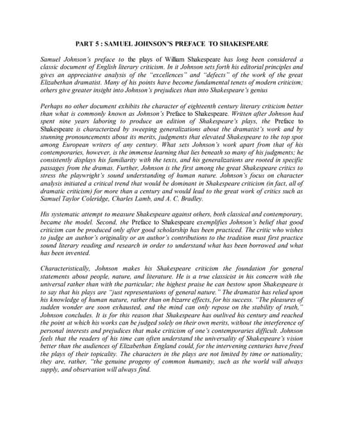 Notes: Preface to Shakespeare by Samuel Johnson | PDF | Poetry | Books ...