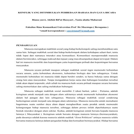 KONFLIK YANG DITIMBULKAN PERBEDAAN BAHASA DAN GAYA BICARA | DOCX