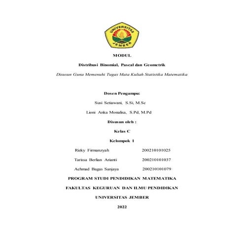 Revisi Modul_Kelompok 1_Distribusi Binomial, Pascal, dan Geometrik ...