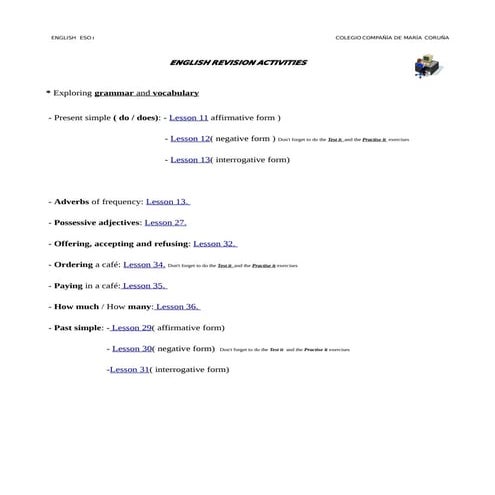 English revision activities | PDF | Homework and Study | Education