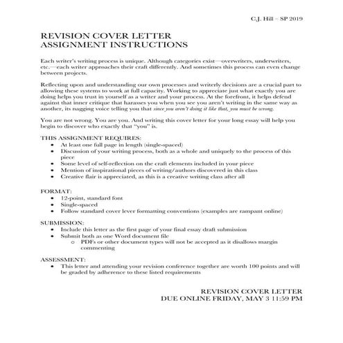 Revision cover letter assignment sheet | PDF