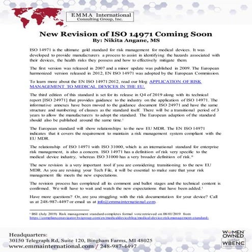 New Revision of ISO 14971 Coming Soon | DOCX