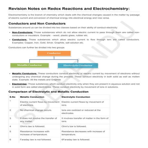Revision notes on redox reactions and electrochemistry | PDF