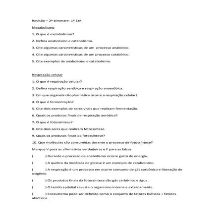 Revisão 1º eja 2º bimestre | PDF