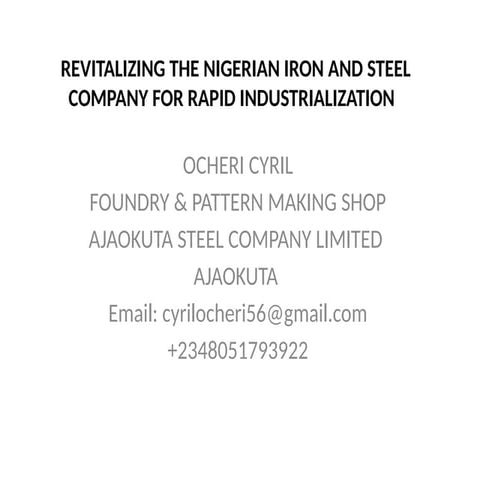 Revitalization of Ajaokuta Steel Plant, Ajaokuta | PPTX