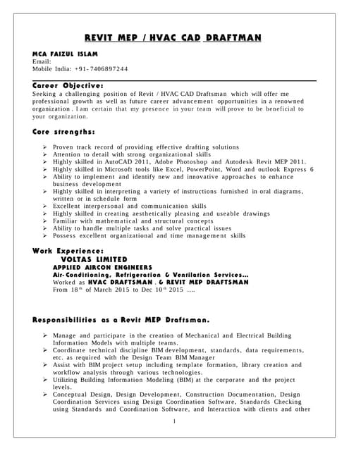 CV_ BIM Revit Mep Modeler & Draftsman | DOCX