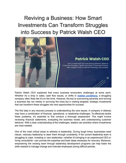 Patrick Walsh Ceo presentations