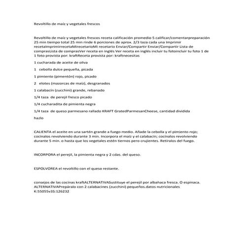 Revoltillo de maíz y vegetales frescos | DOCX