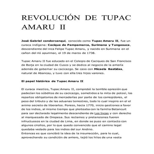 Biografía de túpac amaru ii | DOCX