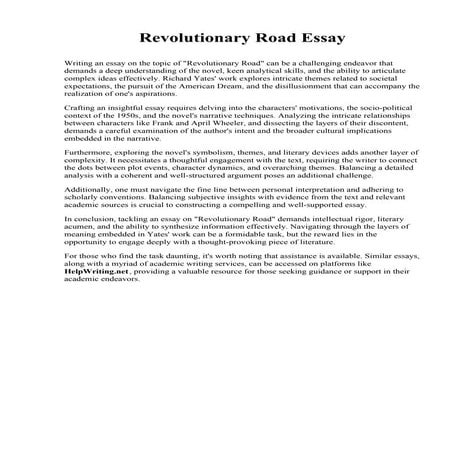 Revolutionary Road Essay.pdfRevolutionary Road Essay | PDF | Fiction ...