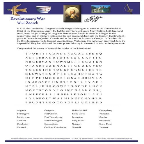 Revolutionary War Word Search | PDF | Death, Injury, or Military ...
