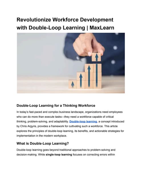 Beyond Problem Solving How Double Loop Learning Transforms Workplace