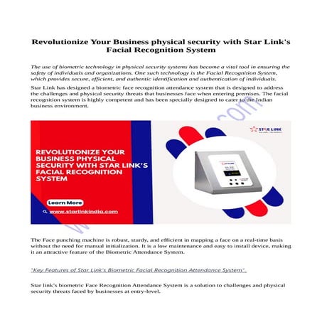 Star Link: Revolutionizing Biometric Attendance with “Made in India ...