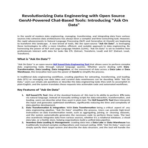 Revolutionizing Data Engineering with Open Source GenAI Powered Chat Based Tools Introducing Ask ...