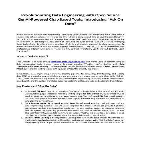 Revolutionizing Data Engineering with Open Source GenAI Powered Chat Based Tools Introducing Ask ...