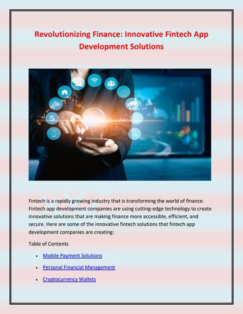 Revolutionizing Finance - Innovative Fintech App Development Solutions ... Revolutionizing Finance - Innovative Fintech App Development Solutions ...