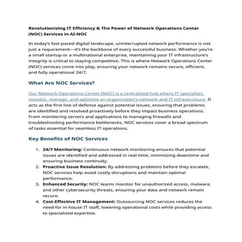 Revolutionizing It Efficiency And The Power Of Network Operations Center Noc Services In Ai Noc Docx