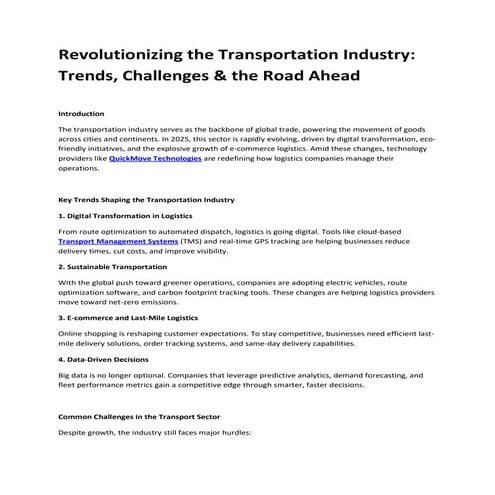 Revolutionizing the Transportation Industry: Trends, Challenges & the ...