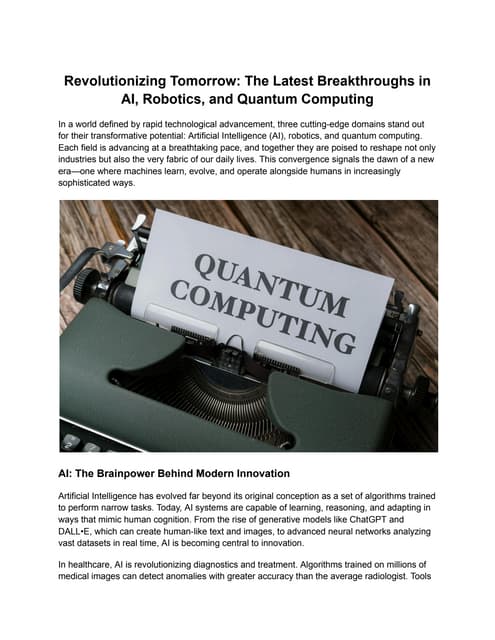 Quantum Age Begins - Potentials and Challenges | PDF