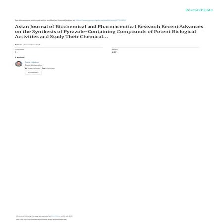 Asian Journal of Biochemical and Pharmaceutical Research Recent Advances on the Synthesis of ...