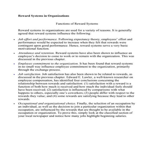 Reward systems in organizations | PDF