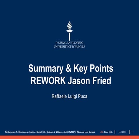 Rework - Jason Fried: Book presentation | PPT