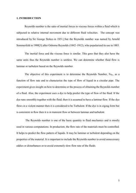 Reynolds Number And Experiment | PPT