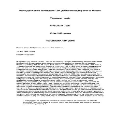 Rezolucija SB UN 1244 | PDF
